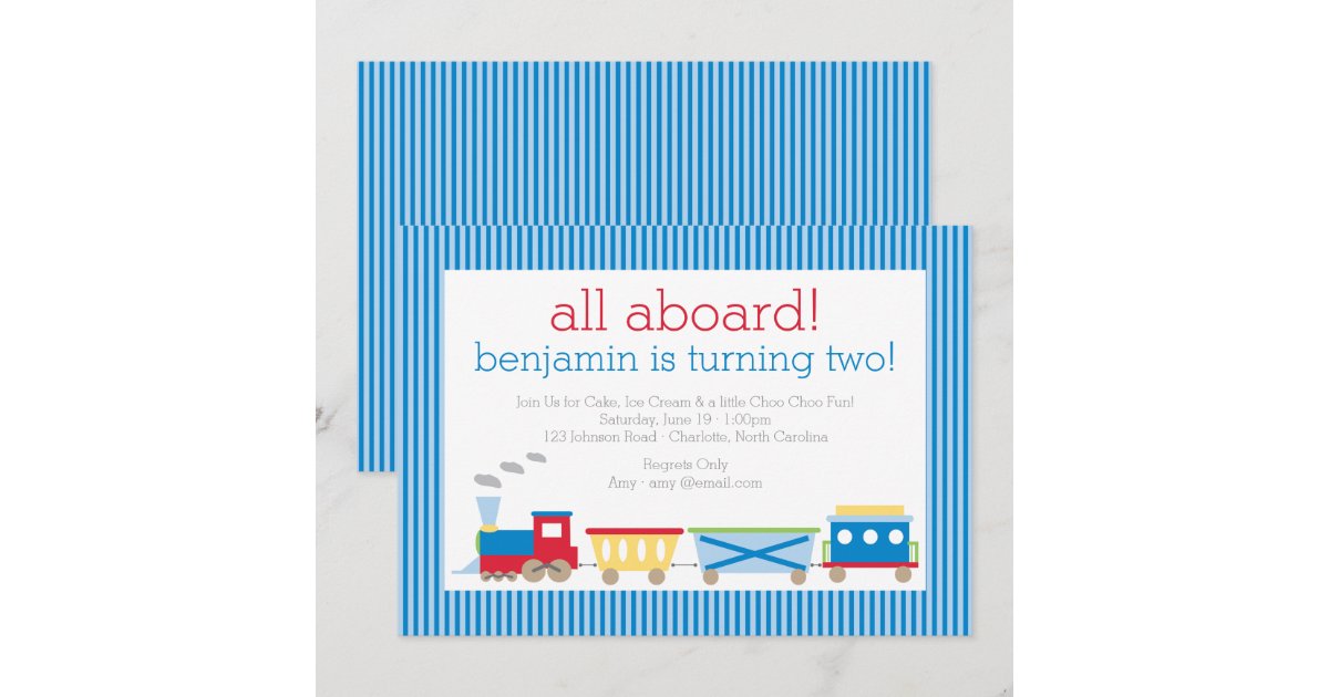 Blue Train Birthday Invitation | Zazzle