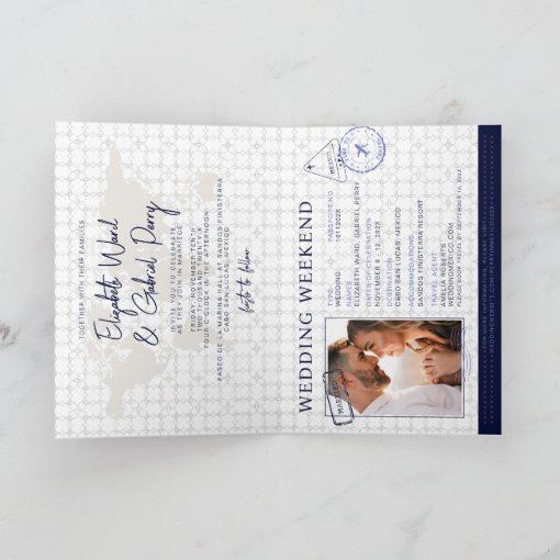 Blue Travel Passport Destination Wedding Invitation | Zazzle