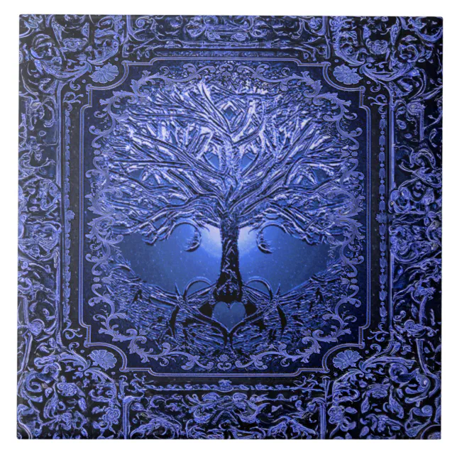 Blue Tree of Life Ancient Rustic Ceramic Tile | Zazzle