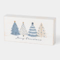 Blue Trees Modern Simple Christmas Holiday Wooden Box Sign | Zazzle