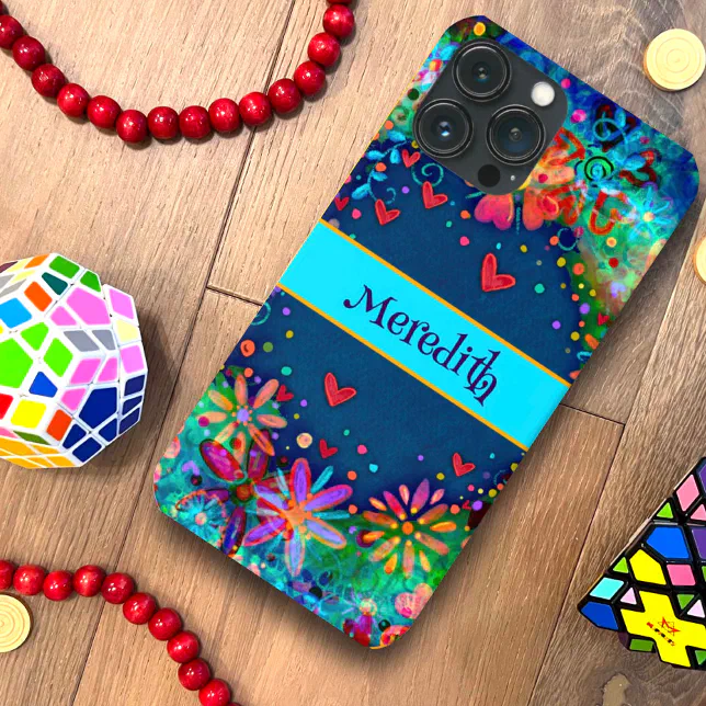 Blue Trendy Floral Fun Inspirivity Name Case-Mate iPhone Case | Zazzle