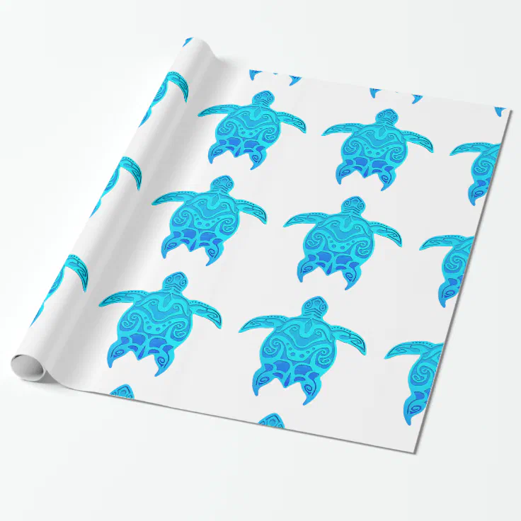 Blue Tribal Turtle Wrapping Paper | Zazzle