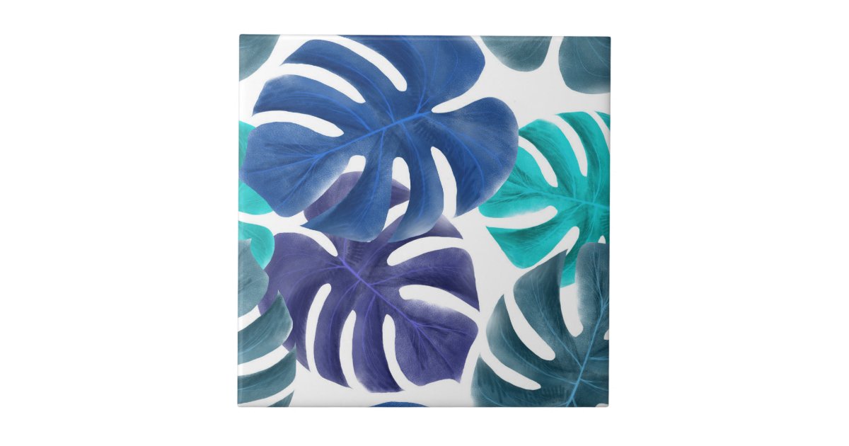 Blue Tropical Leaves Ceramic Tile | Zazzle