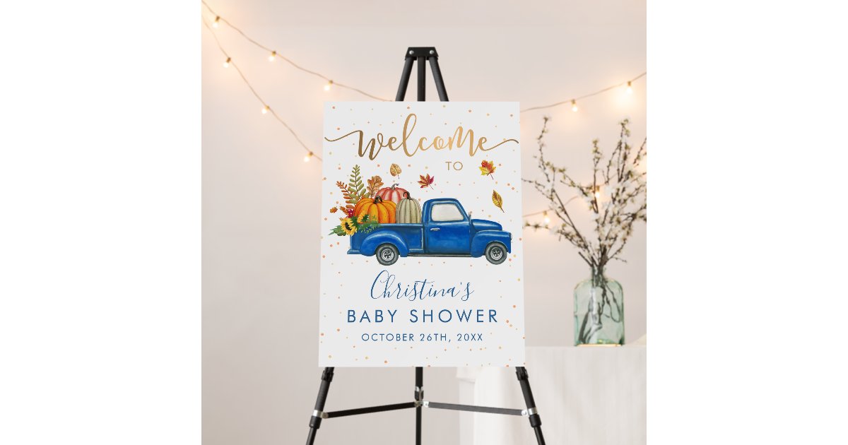 Blue Truck Autumn Pumpkin Fall Baby Shower Welcome Foam Board | Zazzle