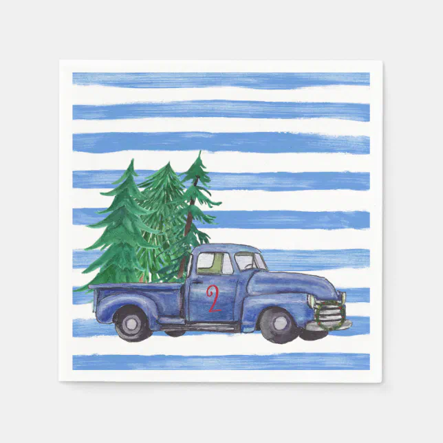 Blue Truck Christmas Napkins Custom | Zazzle