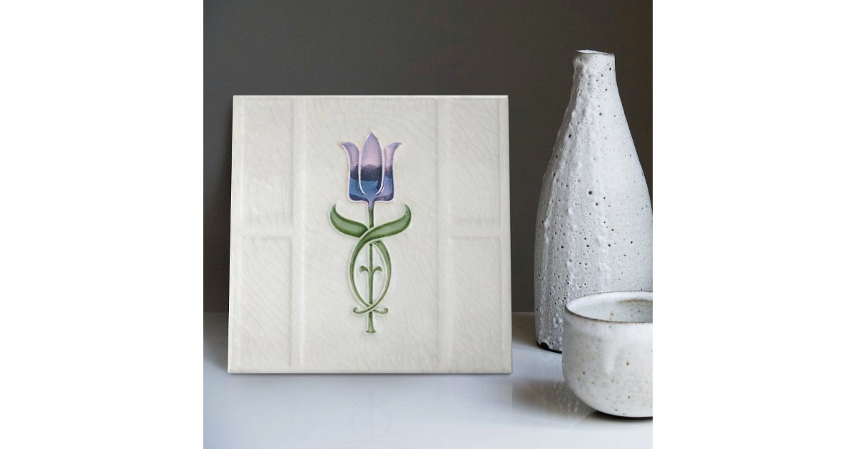 Blue Tulip Wall Decor Art Nouveau Art Deco Gibbons Ceramic Tile | Zazzle