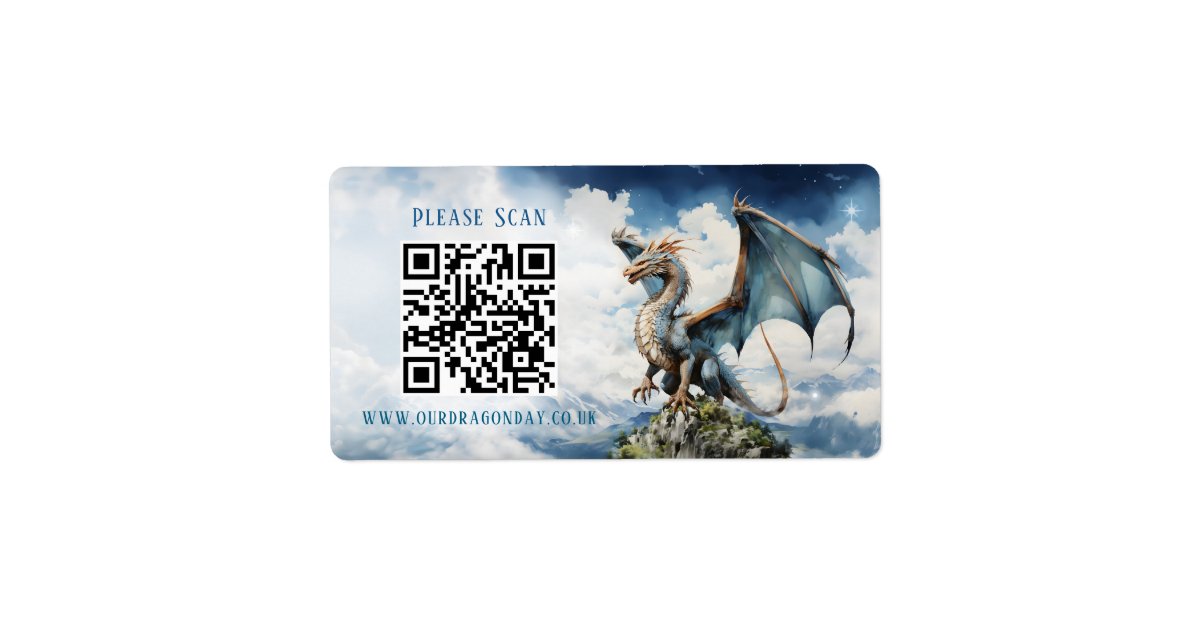Blue Turquoise Celtic Dragon QR Code Wedding Info Label | Zazzle