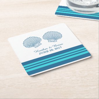 Blue Turquoise Nautical Seashells Paper Coasters | Zazzle