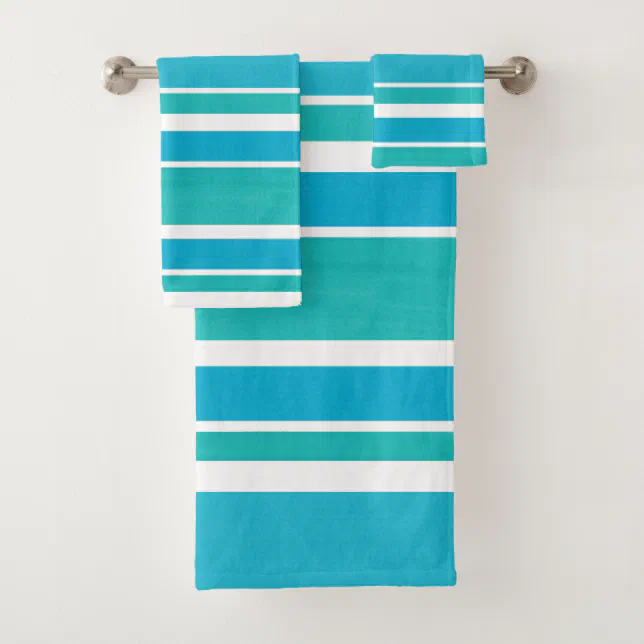 Blue Turquoise White Stripes Bath Towel Set | Zazzle