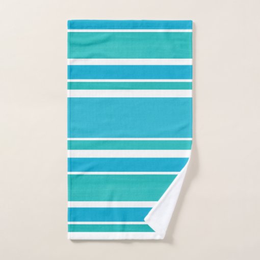 Blue Turquoise White Stripes Bath Towel Set | Zazzle