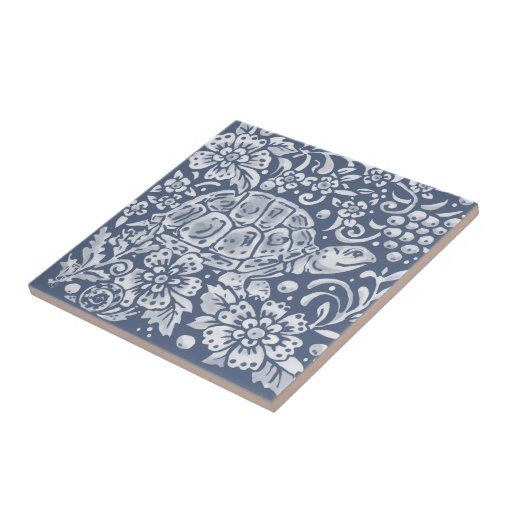 Blue Turtle Snail Floral Woodland Garden Animal Ceramic Tile | Zazzle