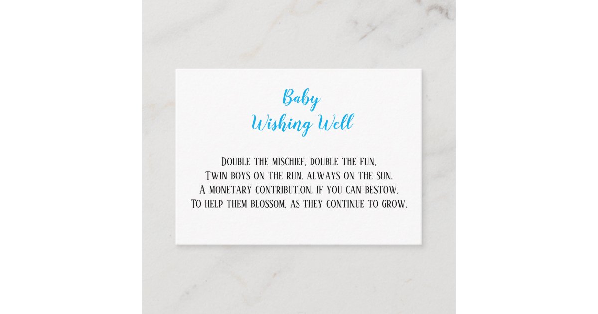 Blue Twin Baby Boys Wishing Well Baby Shower Enclosure Card | Zazzle