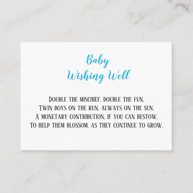 Blue Twin Baby Boys Wishing Well Baby Shower Enclosure Card | Zazzle