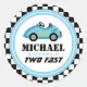 Blue Two fast Race Car party circle Classic Round Sticker | Zazzle