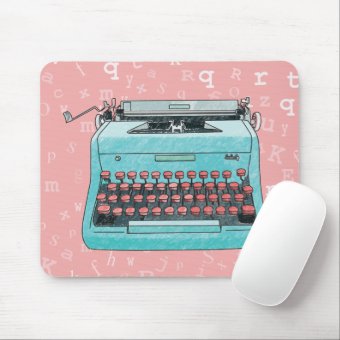 Blue Typewriter on Pink Mousepad | Zazzle