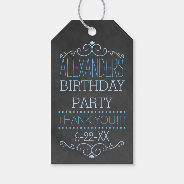 Blue Typography Chalkboard Look- Birthday Party Gift Tags | Zazzle