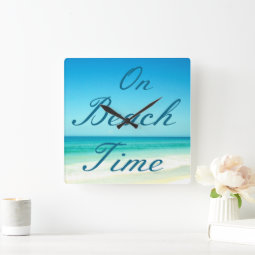 Blue Typography Ocean Beach Wall Clock | Zazzle