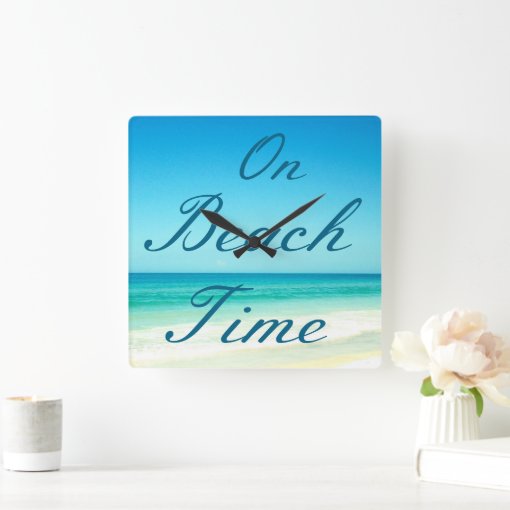 Blue Typography Ocean Beach Wall Clock | Zazzle