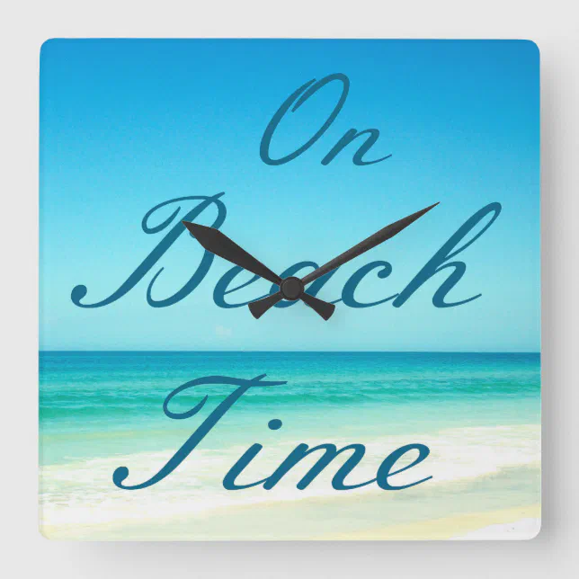 Blue Typography Ocean Beach Wall Clock | Zazzle