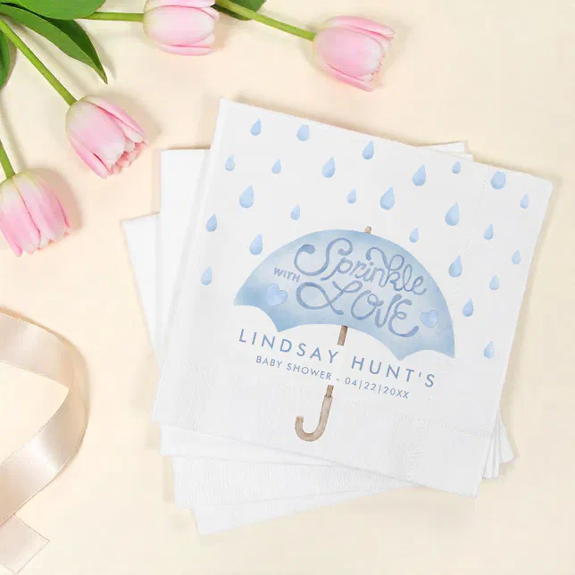 Blue Umbrella Sprinkle Baby Shower Napkin | Zazzle