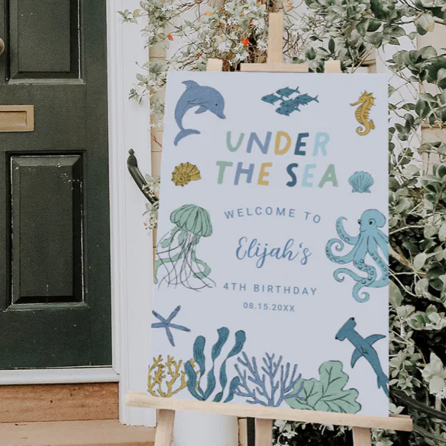 Blue Under The Sea Birthday Party Welcome Sign | Zazzle
