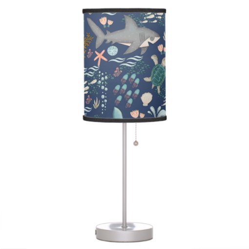 Blue Underwater Art Ocean Animals Octopus Whale Table Lamp | Zazzle