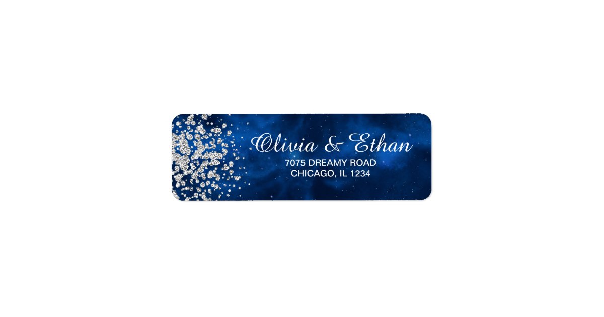Blue Universe with Silver Confetti Label | Zazzle