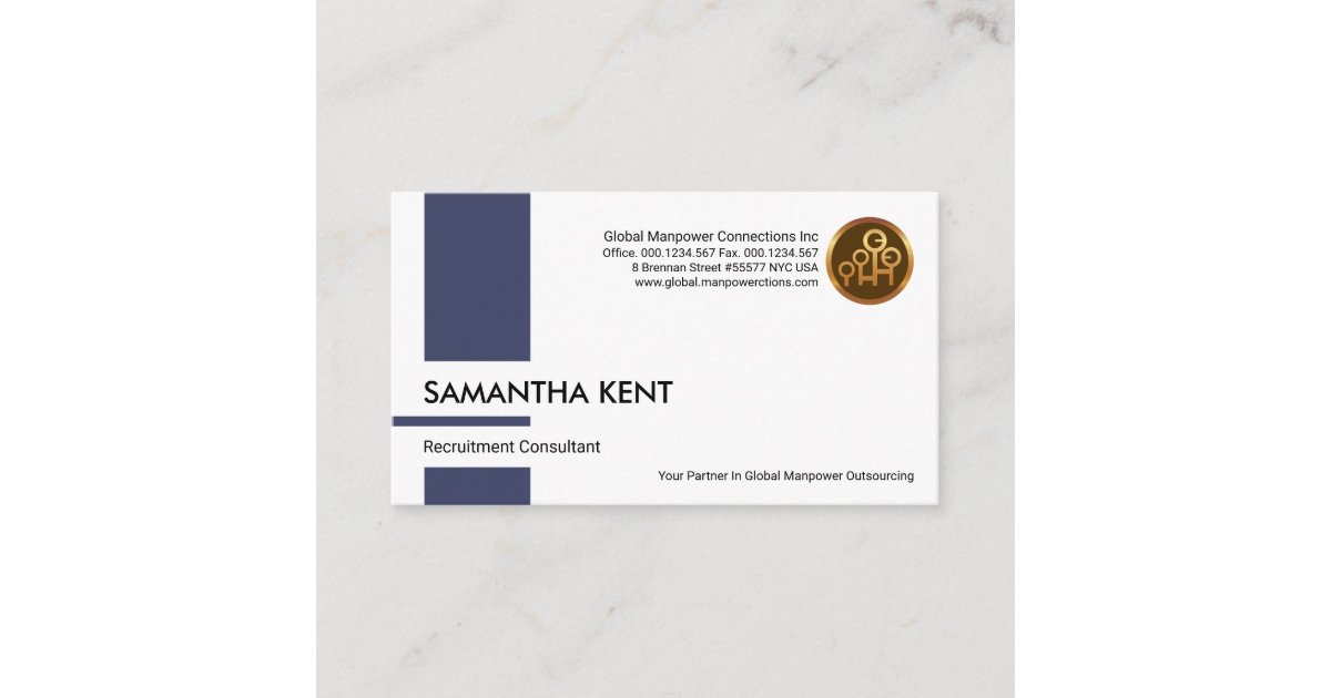 Blue Vertical Column Stripe Recruitment Consultant Business Card | Zazzle