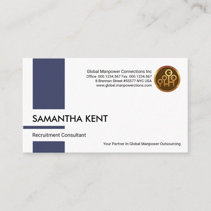Blue Vertical Column Stripe Recruitment Consultant Business Card | Zazzle