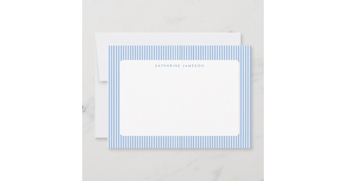 Blue Vertical Stripes Coastal Monogram Note Card | Zazzle