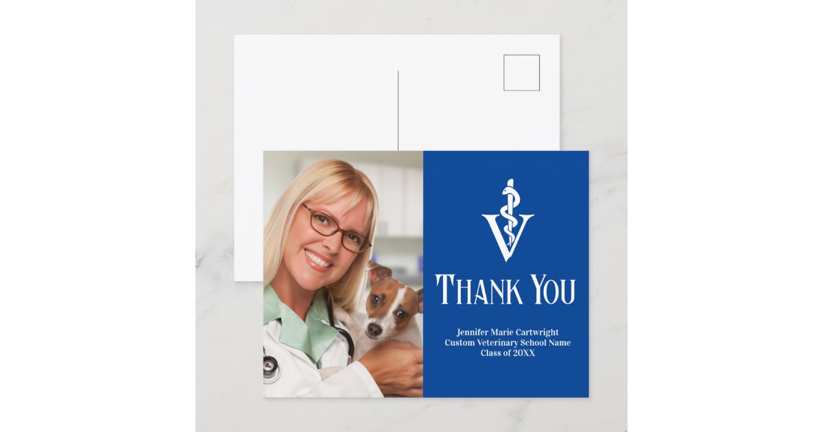 Blue Veterinarian Photo Custom Thank You Postcard | Zazzle