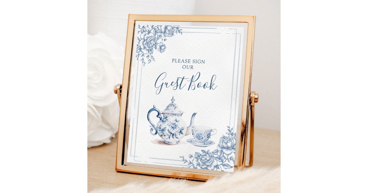 Blue Victorian Garden Bridal Shower Tea Guest Book | Zazzle