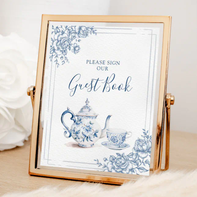 Blue Victorian Garden Bridal Shower Tea Guest Book | Zazzle