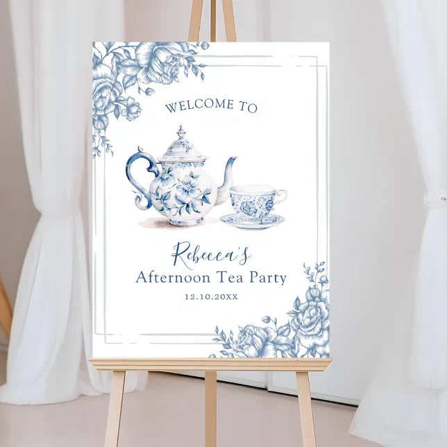 Blue Victorian Garden Bridal Tea Welcome Sign | Zazzle
