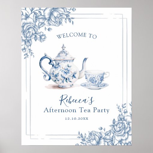 Blue Victorian Garden Bridal Tea Welcome Sign | Zazzle