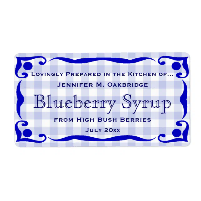 Blue Victorian Style Frame with Gingham Food Label | Zazzle