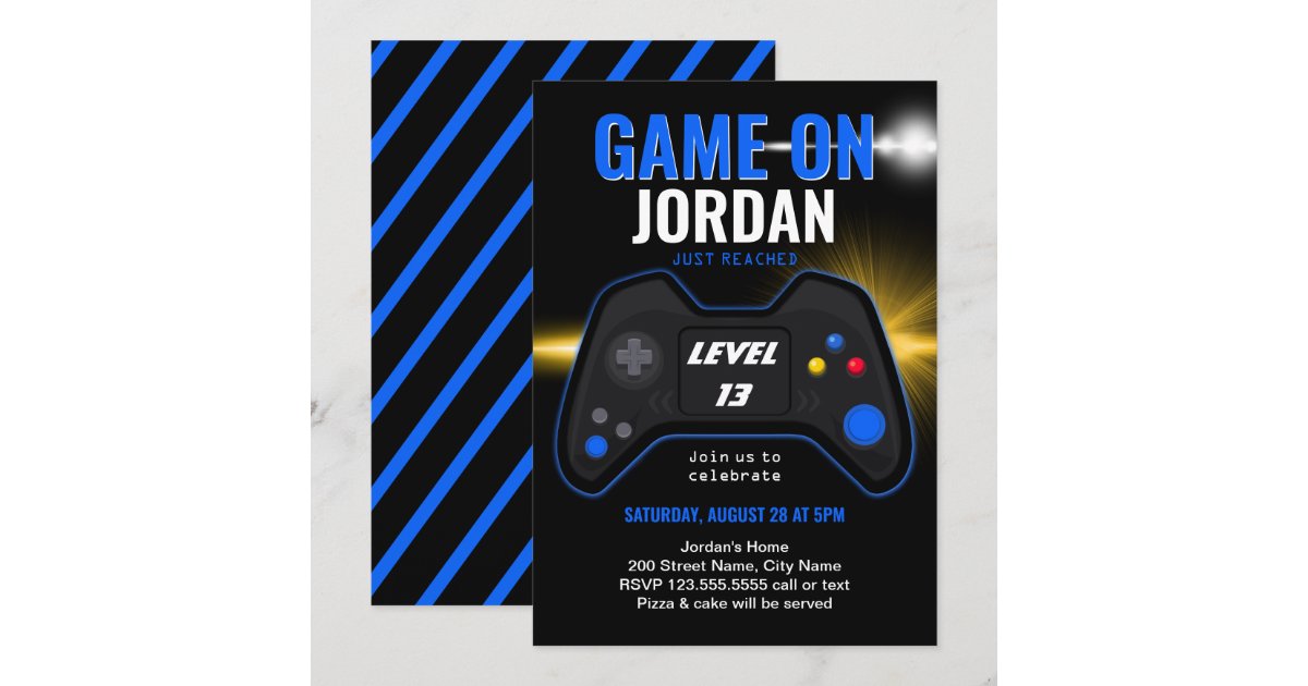 Blue Video Game Birthday Invitation | Zazzle