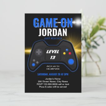 Blue Video Game Birthday Invitation | Zazzle
