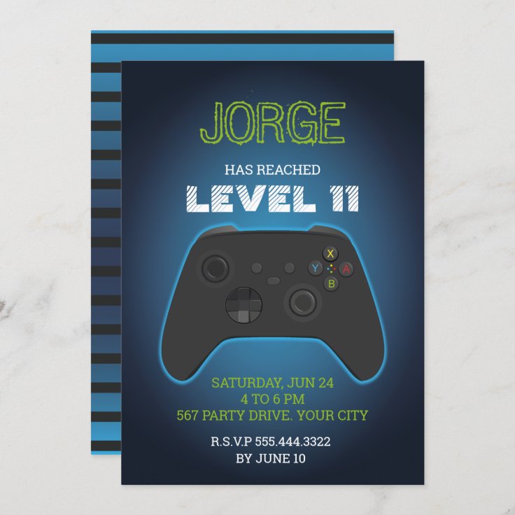 Blue video game birthday invitation | Zazzle