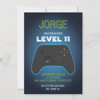 Blue video game birthday invitation | Zazzle