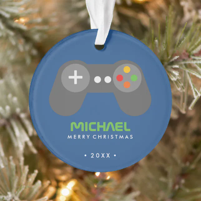 Blue Video Game Controller Kids Christmas Ornament | Zazzle