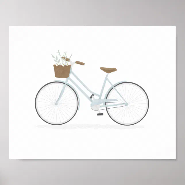 Blue Vintage Bike With Basket Poster | Zazzle