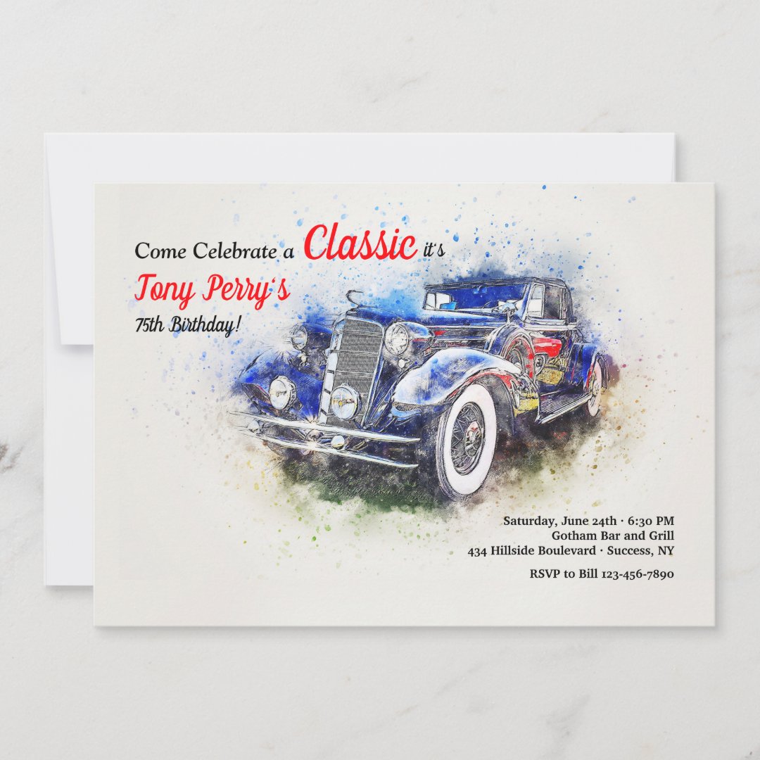 Blue Vintage Car Invitation | Zazzle