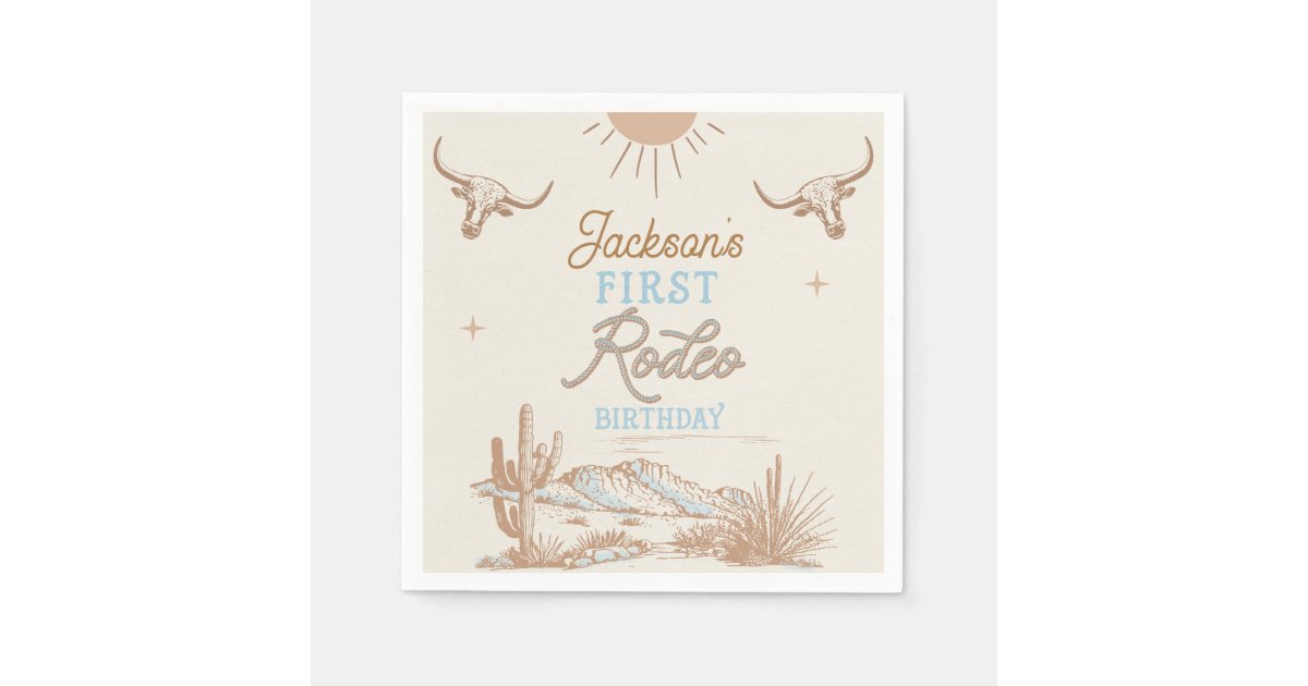 Blue Vintage Desert First Rodeo 1st Birthday Napkins | Zazzle