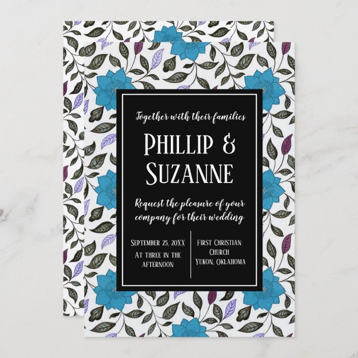 Blue Vintage Floral Pattern Wedding Invitation | Zazzle.com