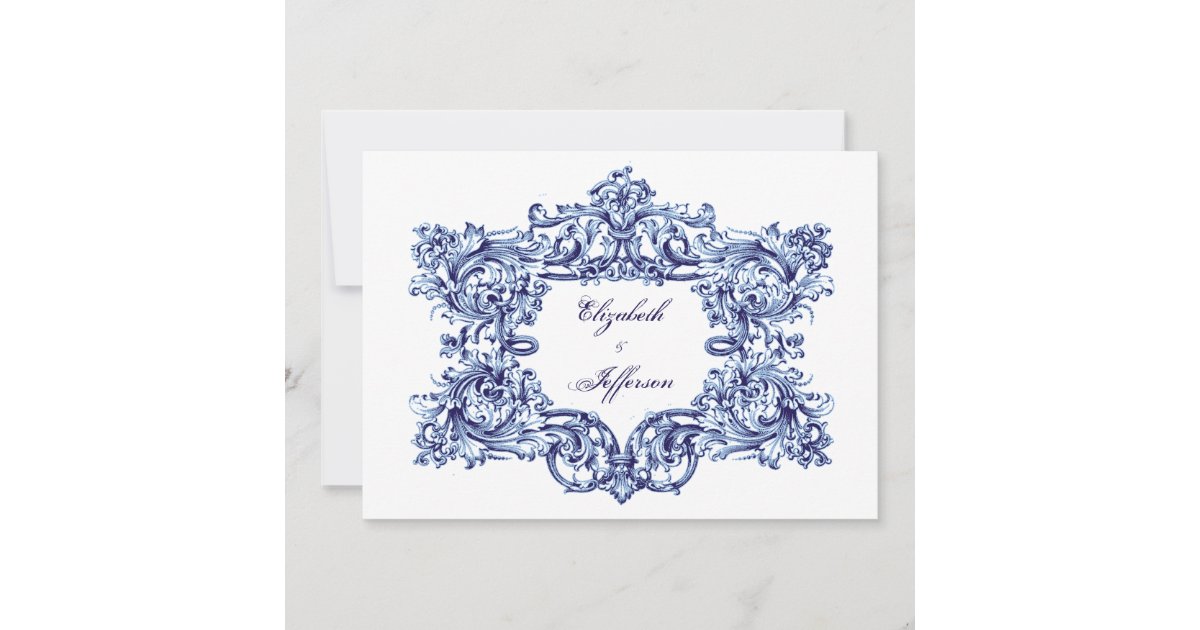 Blue Vintage Frame Wedding Invitations | Zazzle