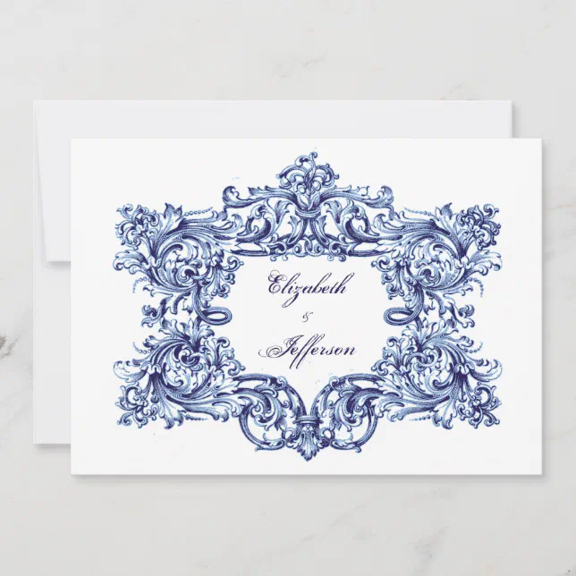 Blue Vintage Frame Wedding Invitations | Zazzle