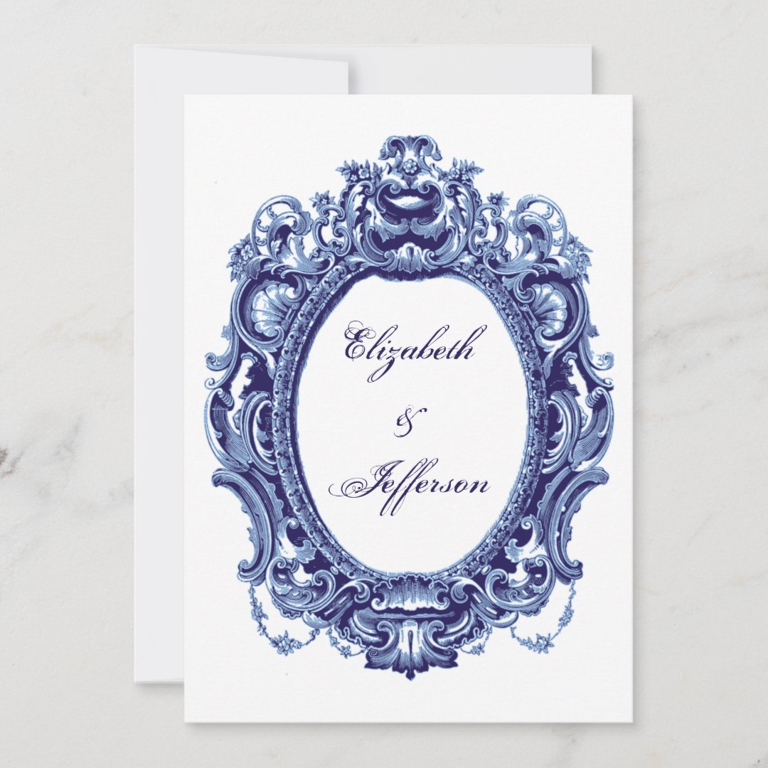 Blue Vintage Frame Wedding Invitations | Zazzle