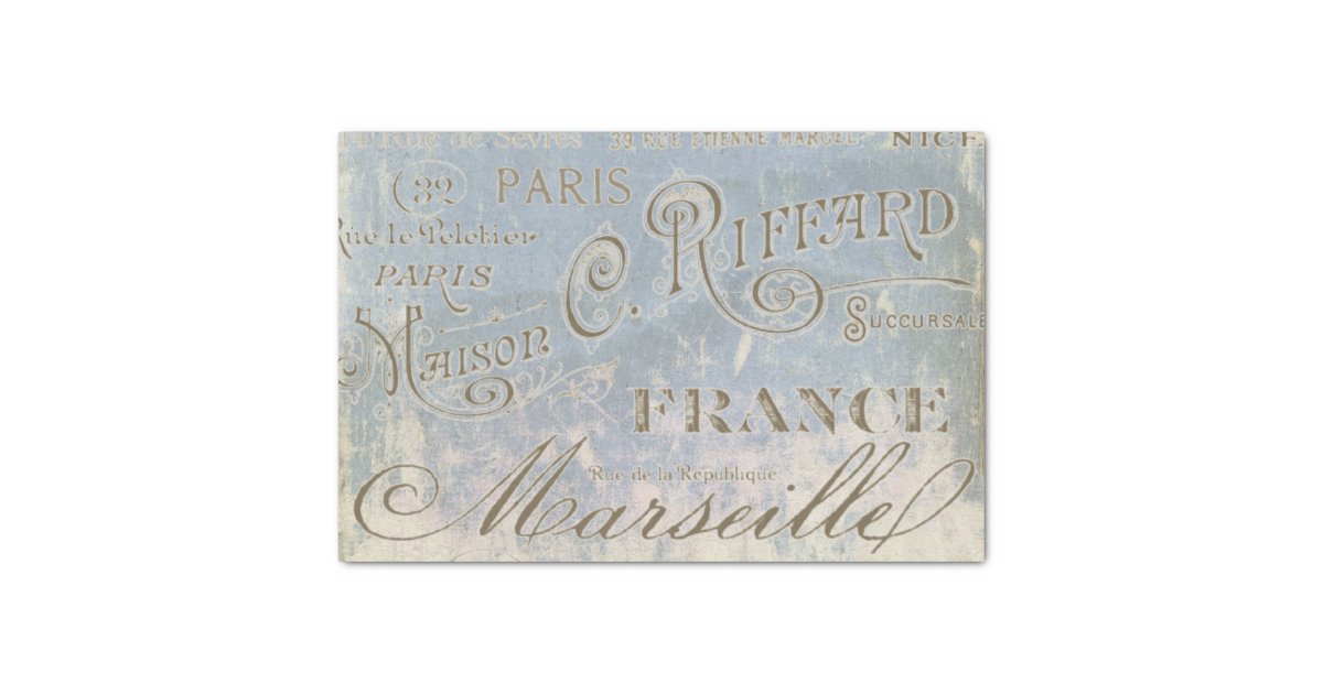 Blue Vintage French City Names Paris Tissue Paper | Zazzle