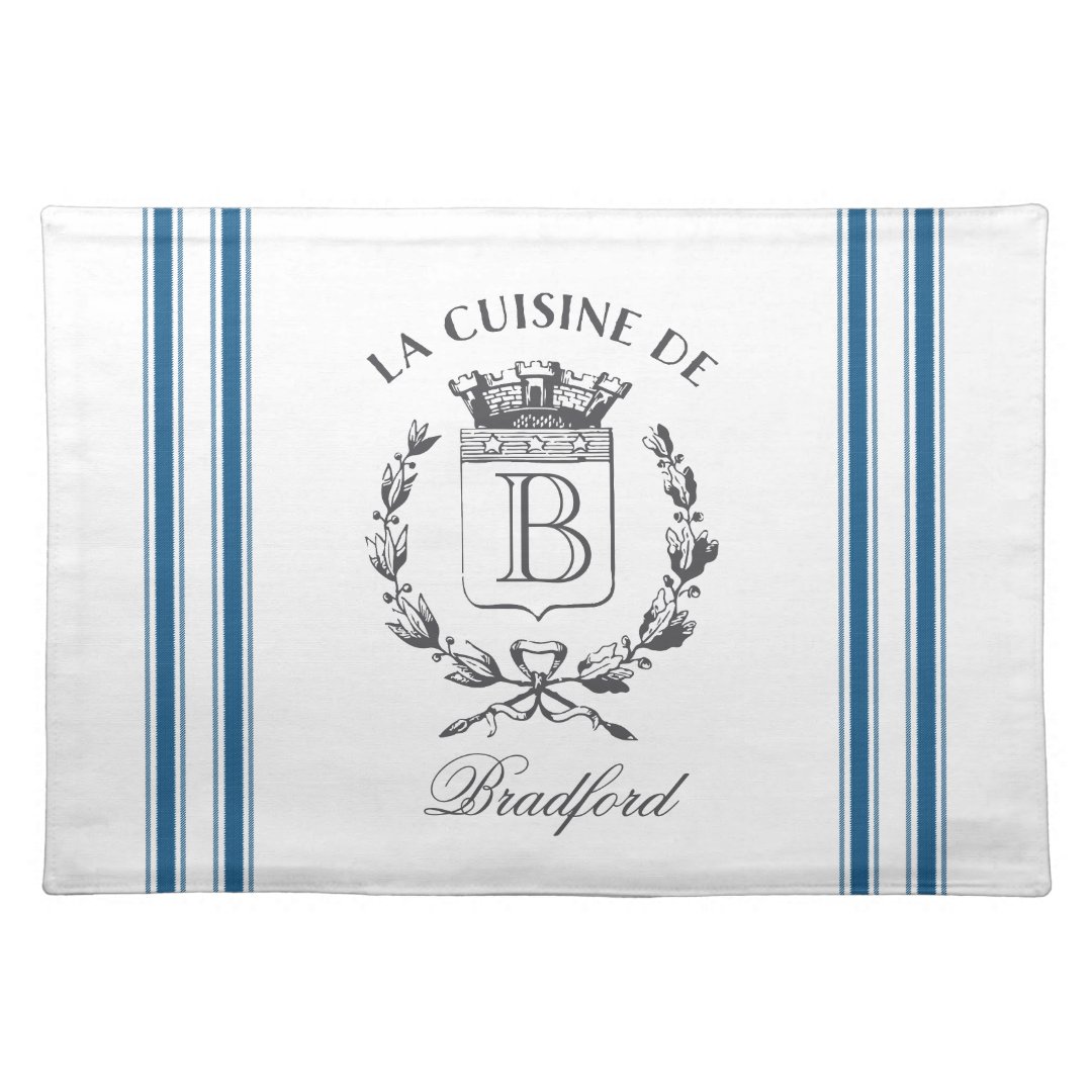 Blue Vintage French Custom Family Crest Cloth Placemat | Zazzle